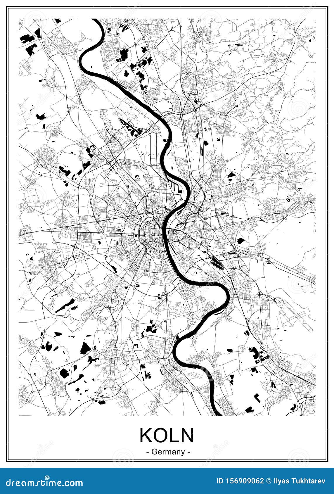Map of the City of Cologne, Germany Stock Illustration - Illustration ...
