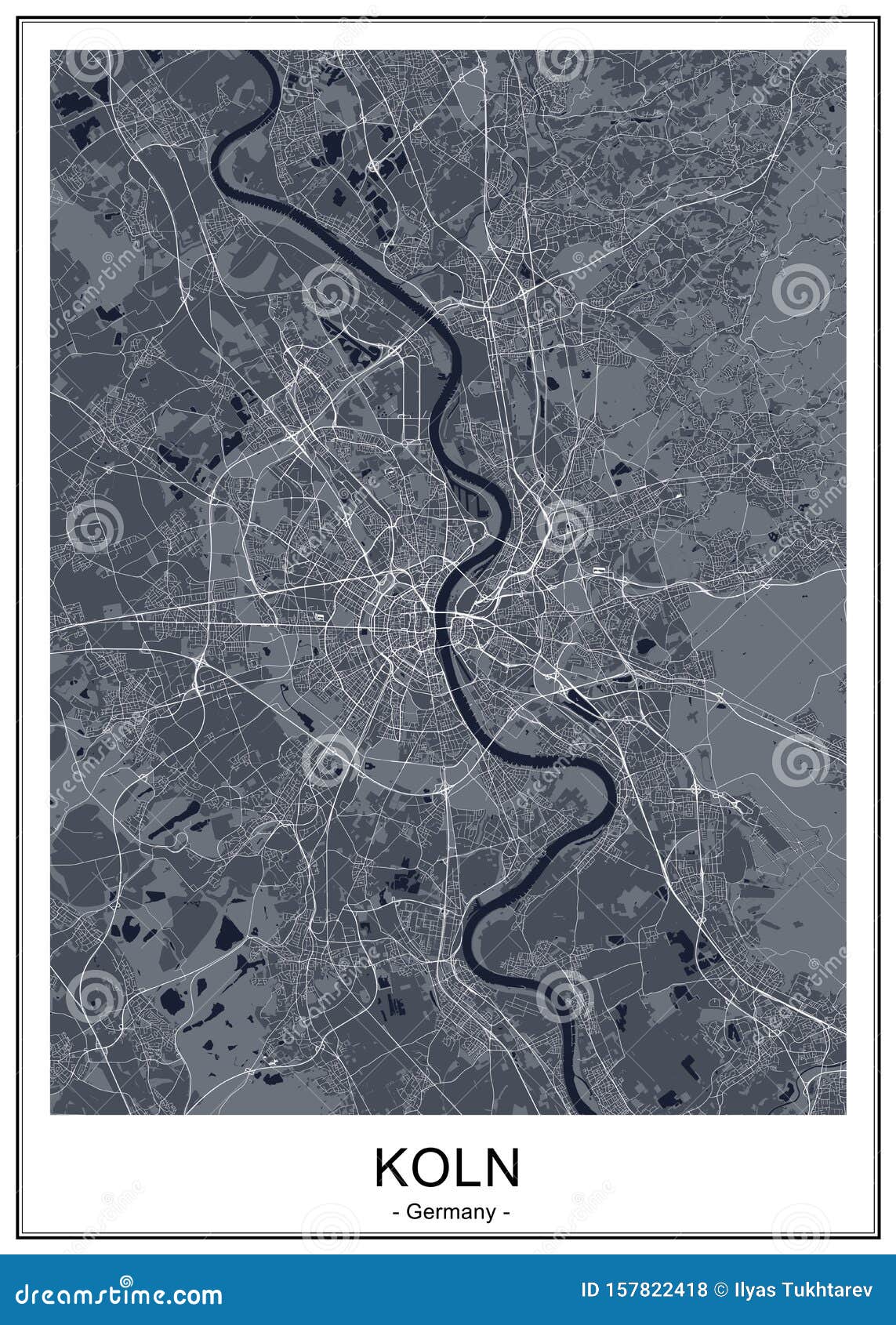 Map of the City of Cologne, Germany Stock Illustration - Illustration ...