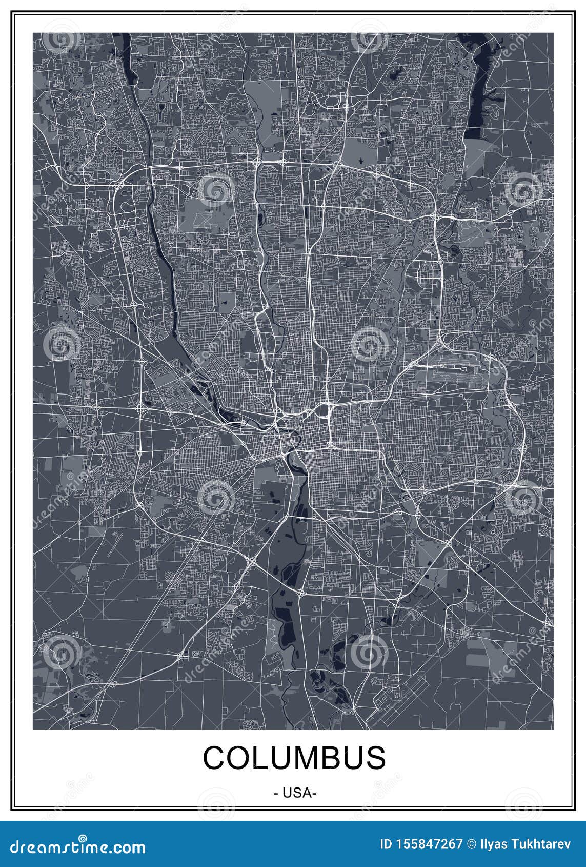 Map of the City of Columbus, Ohio, USA Stock Illustration ...