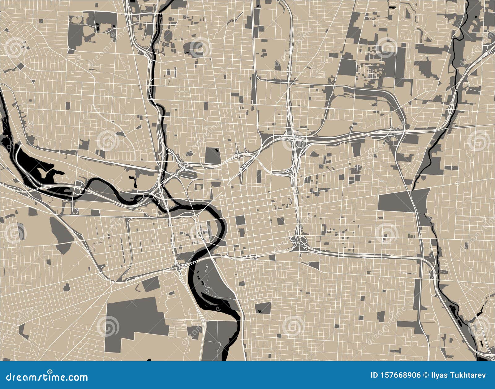 Map of the City of Columbus, Ohio, USA Stock Illustration ...