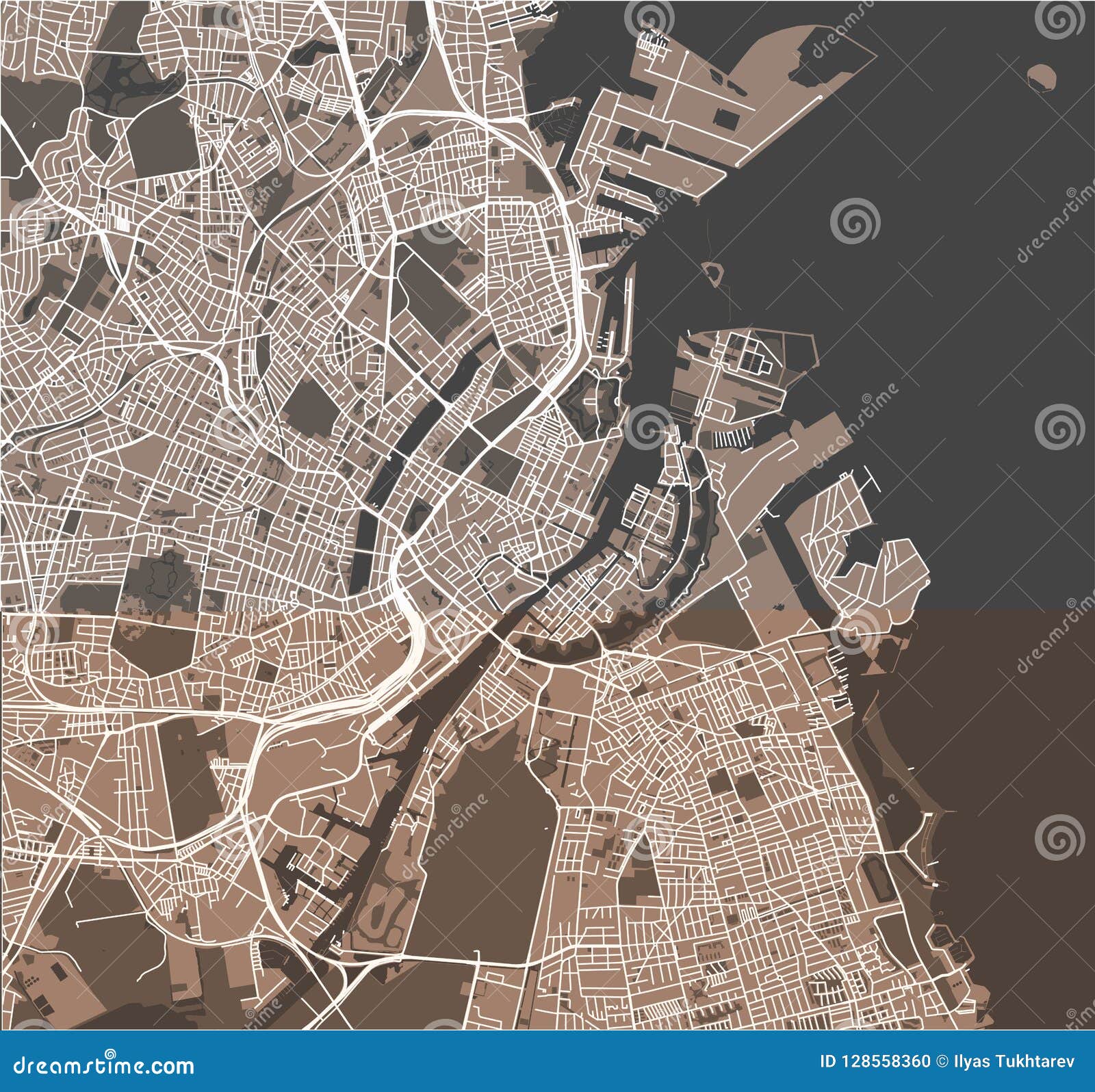 Map of the City of Copenhagen, Denmark Stock Vector - Illustration of ...
