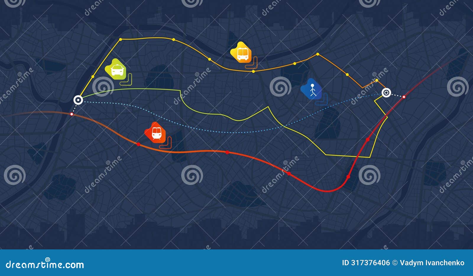 Map of City with Different Types of Transportation. Plan Your Trip ...