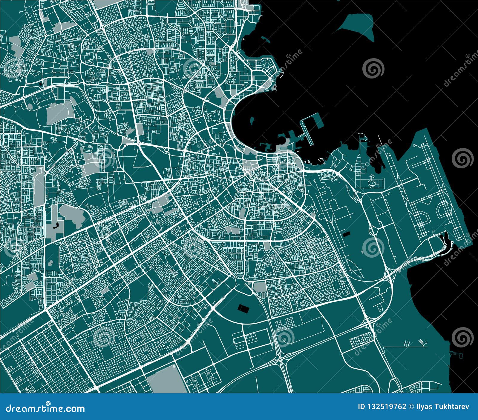 Map of the City of Doha, Qatar Stock Vector - Illustration of geography ...