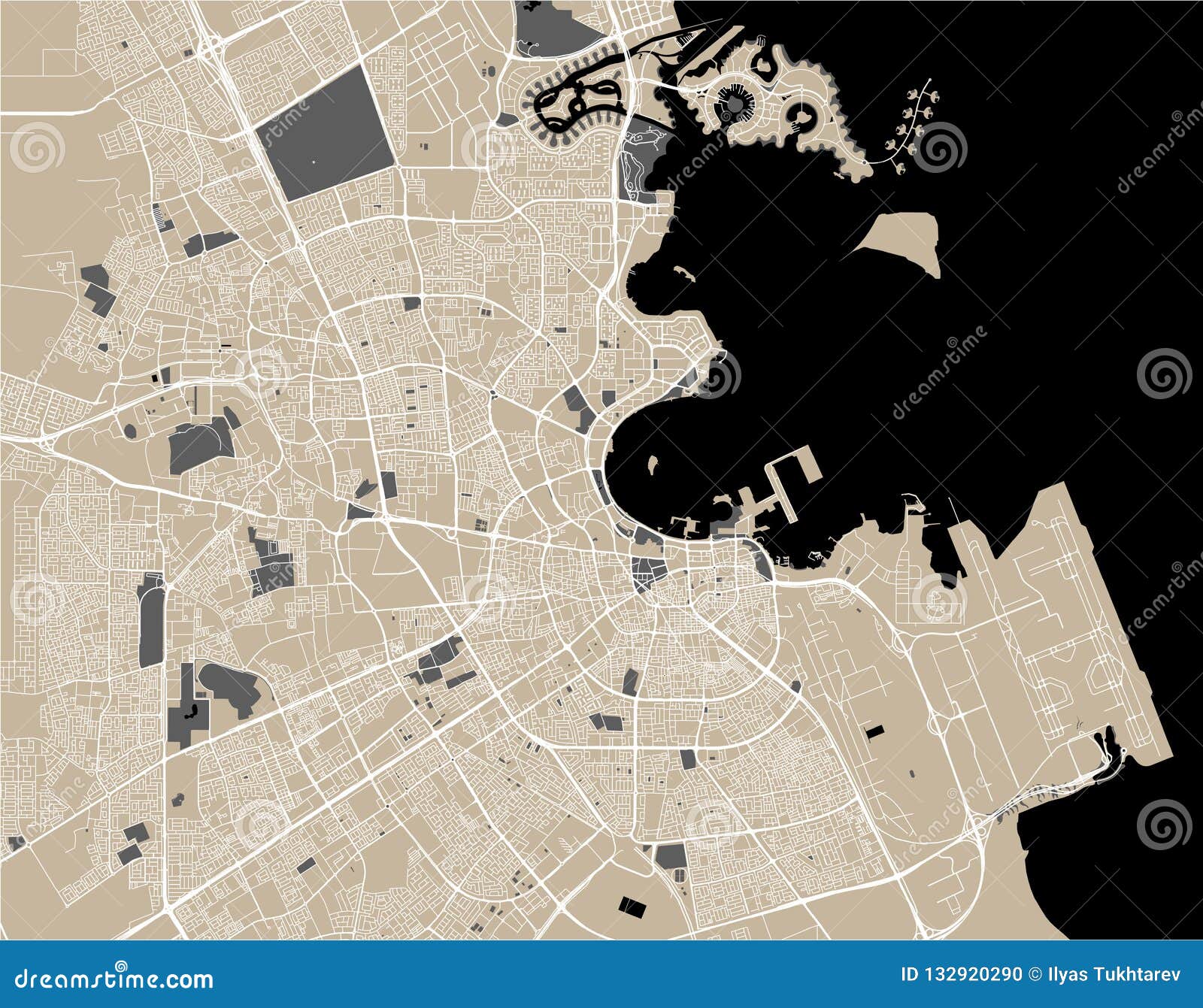 Map of the City of Doha, Qatar Stock Vector - Illustration of airport ...