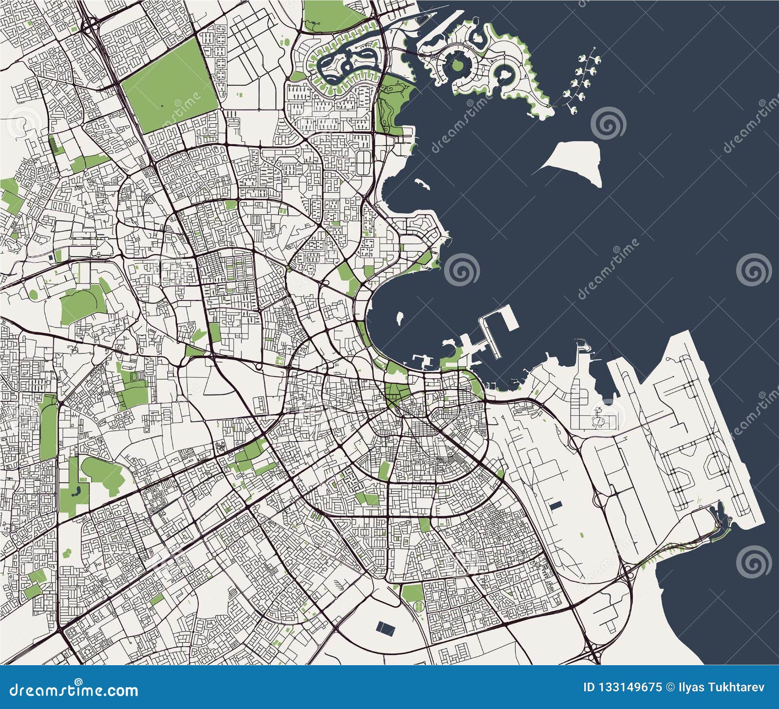 Map of the City of Doha, Qatar Stock Illustration - Illustration of ...