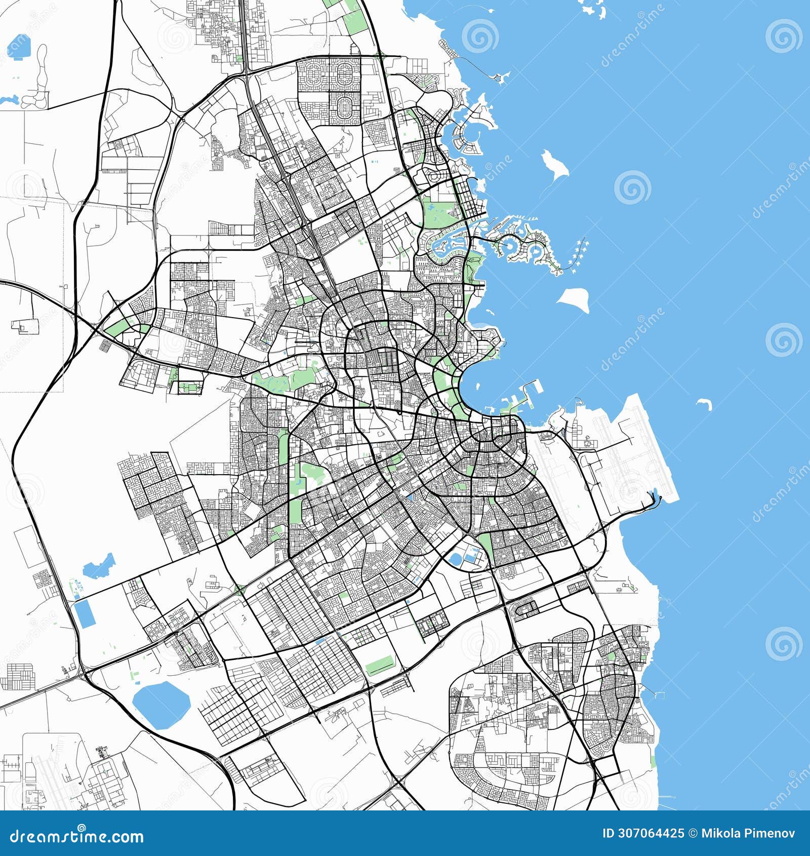 A map of the city of Doha. stock illustration. Illustration of plan ...
