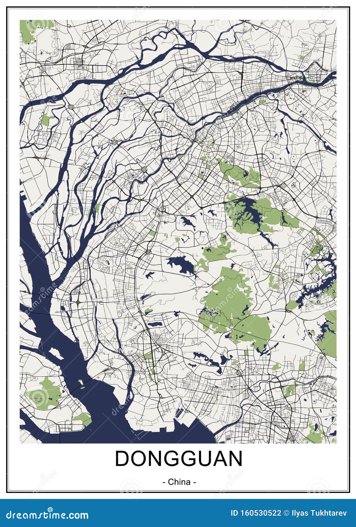 Map of the City of Dongguan, China Stock Illustration - Illustration of ...