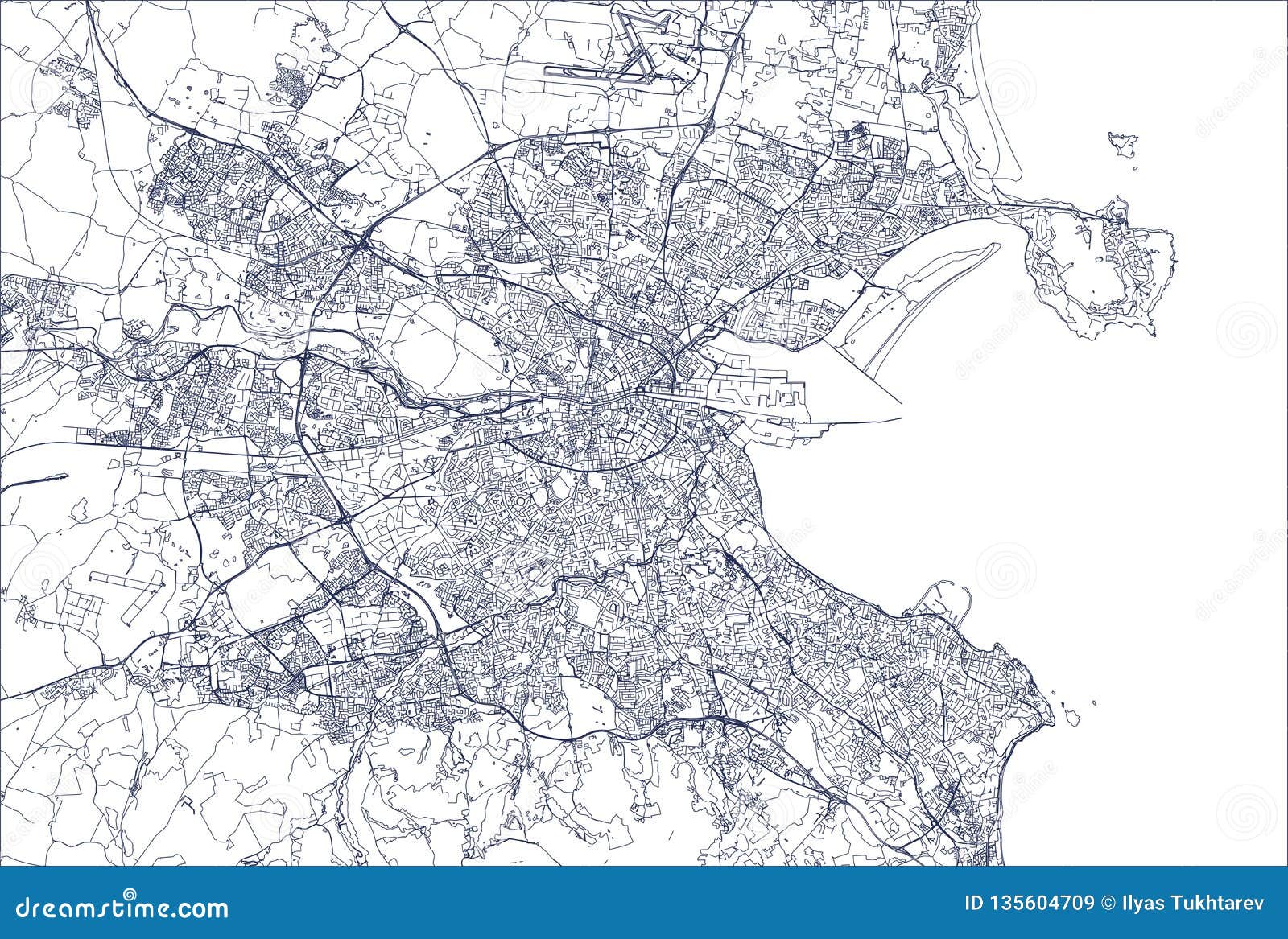 Map of the City of Dublin, Ireland Stock Illustration - Illustration of ...