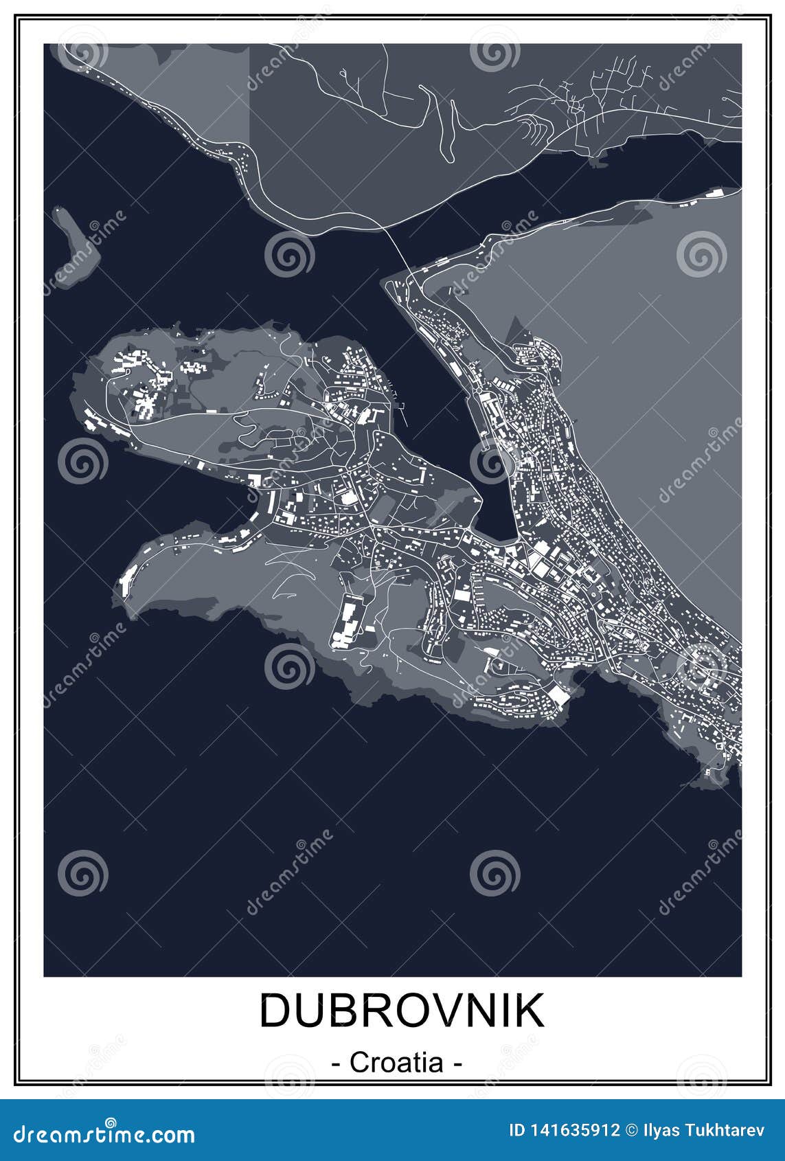 Map of the City of Dubrovnik, Croatia Stock Illustration - Illustration ...