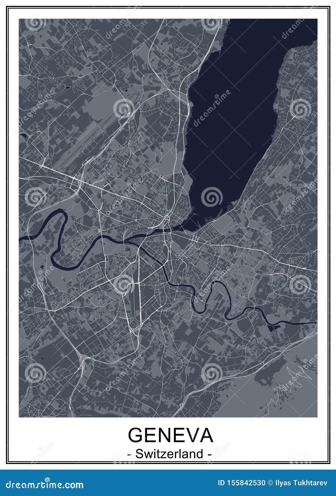Map of the City of Geneva, Switzerland Stock Illustration ...