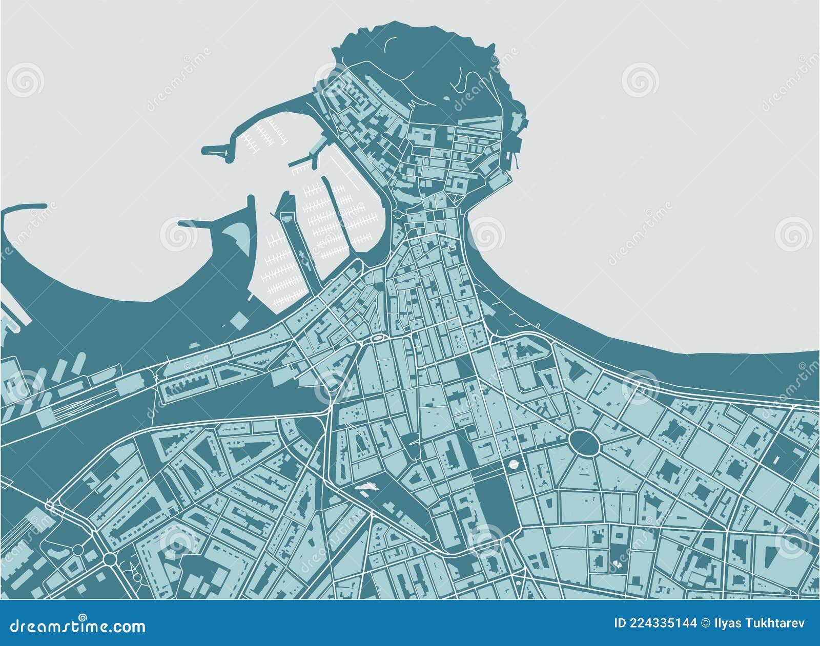 Map of the City of Gijon, Spain Stock Vector - Illustration of simple ...