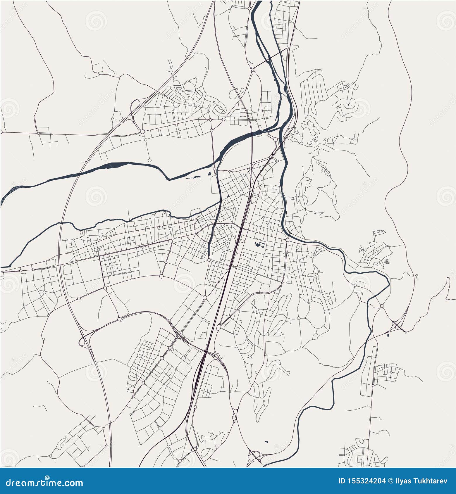 Map of the City of Girona, Spain Stock Illustration - Illustration of ...
