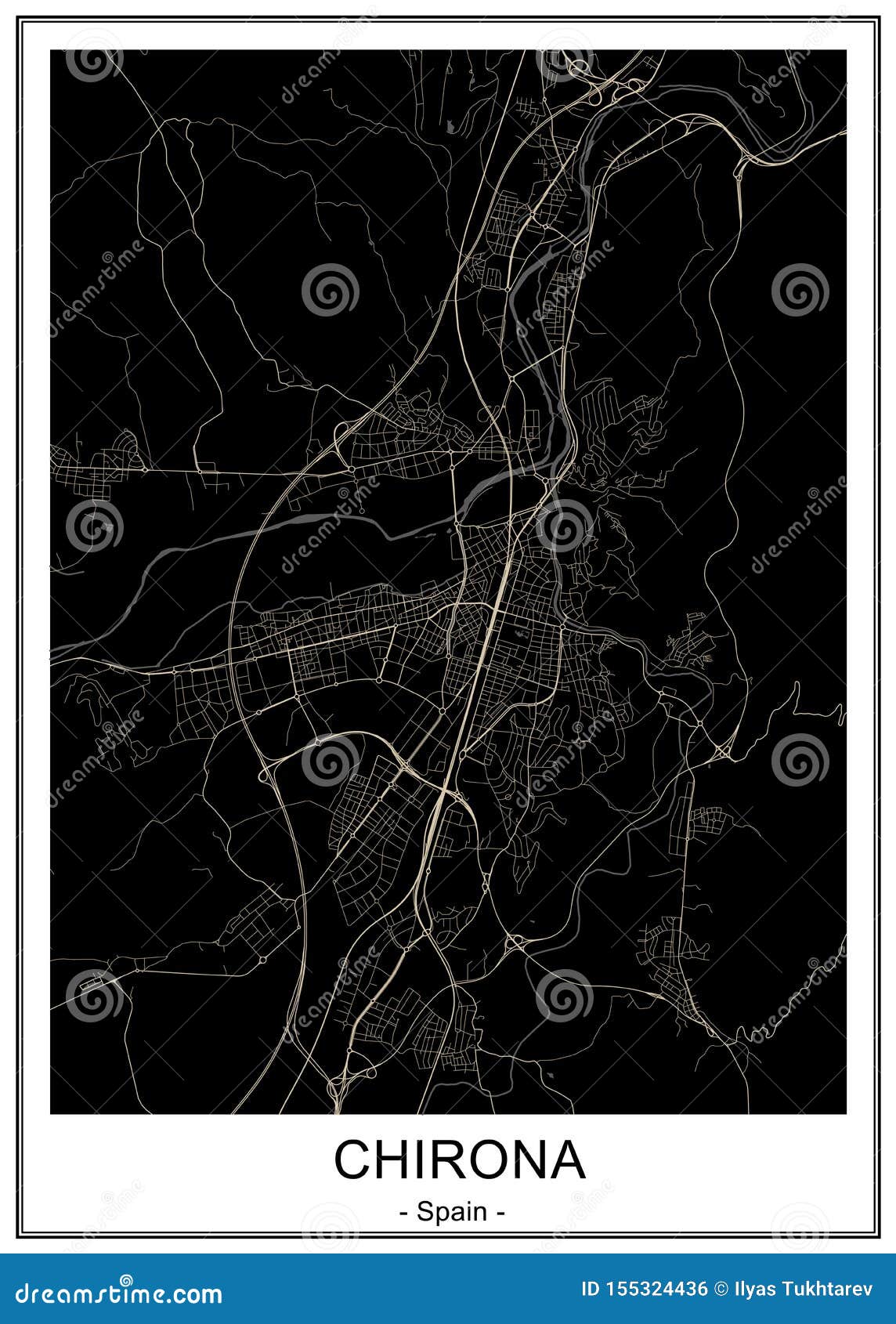 Map of the City of Girona, Spain Stock Illustration - Illustration of ...