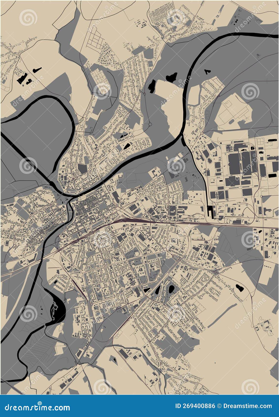 Map of the City of Gyor, Hungary Stock Vector - Illustration of river ...