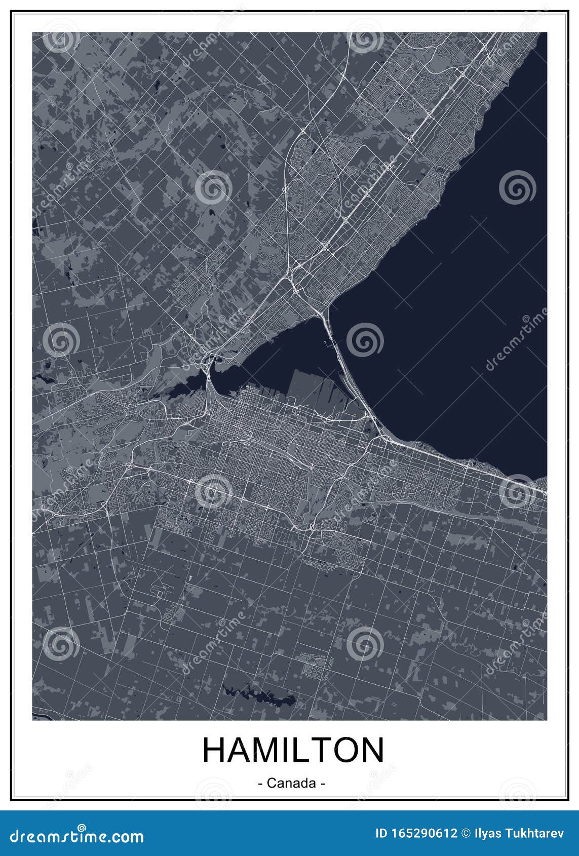Map of the City of Hamilton, Canada Stock Illustration - Illustration ...