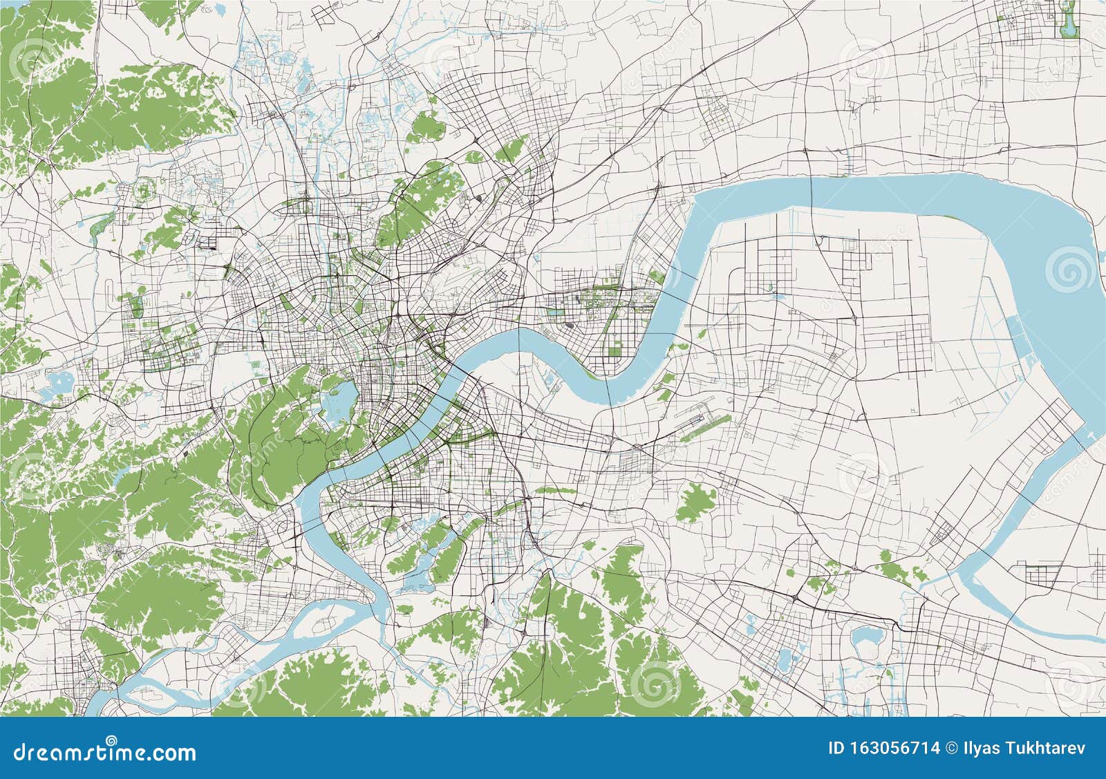 Map of the City of Hangzhou, China Stock Illustration - Illustration of ...