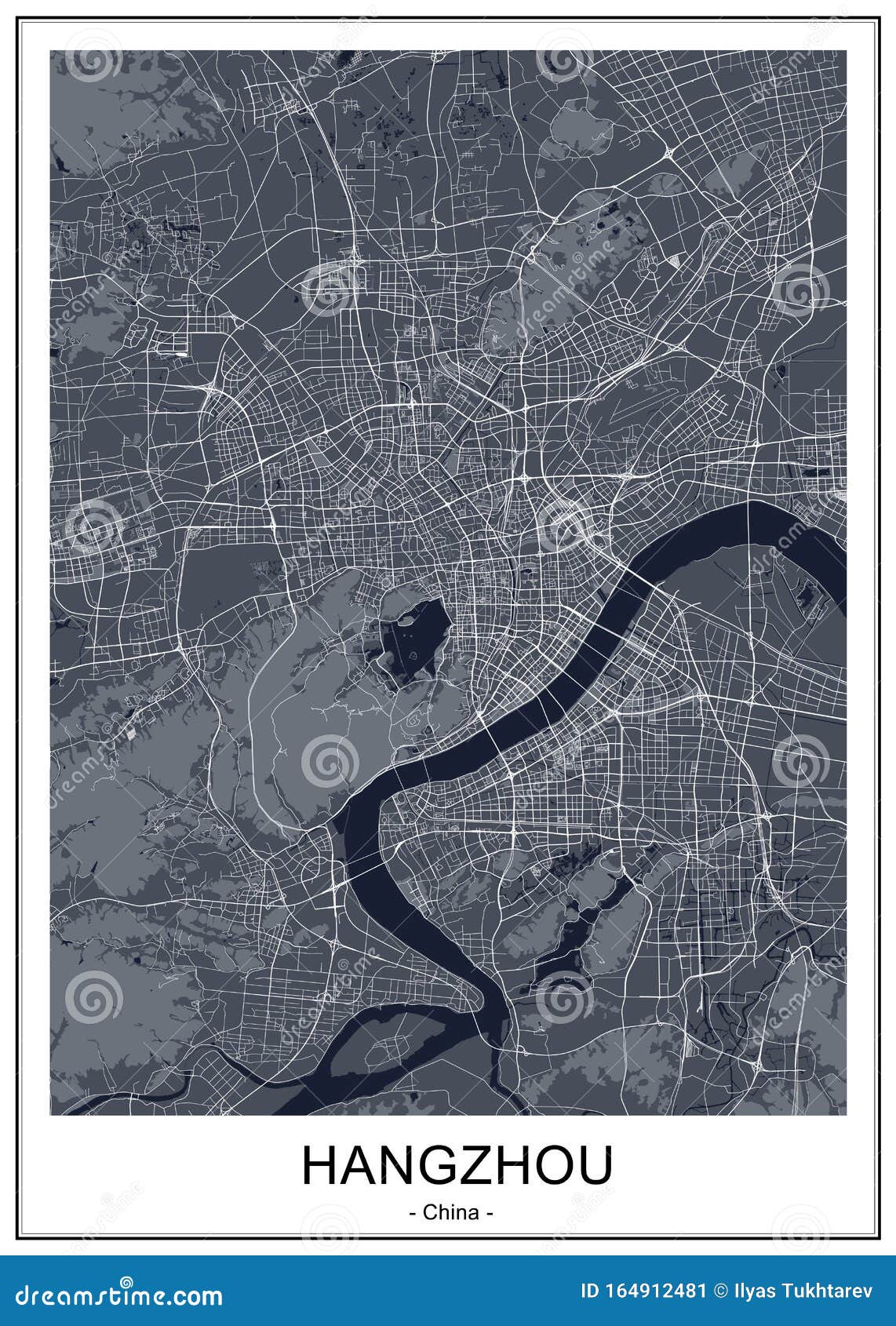 Map of the City of Hangzhou, China Stock Illustration - Illustration of ...