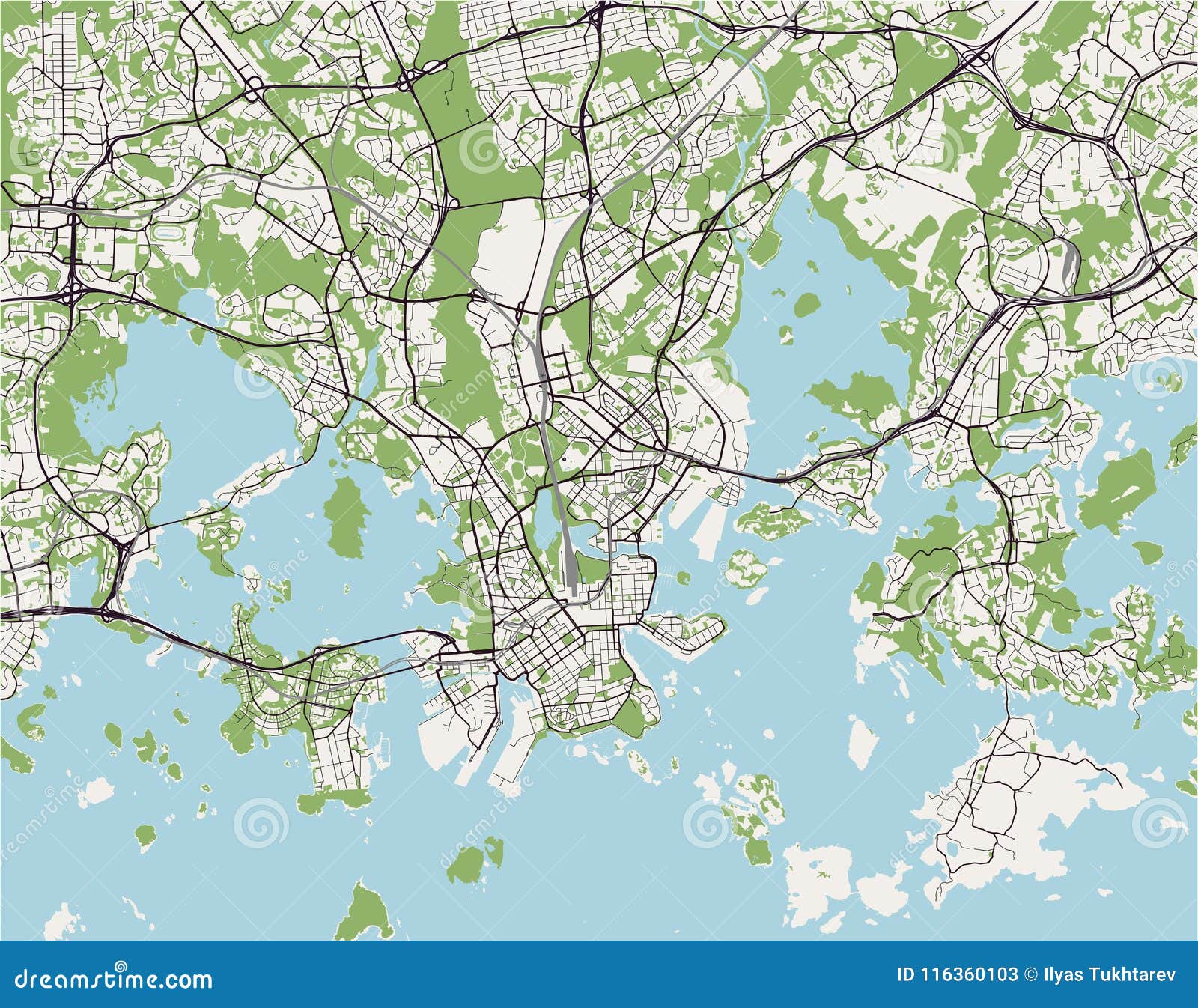 Map of the City of Helsinki, Finland Stock Vector - Illustration of ...