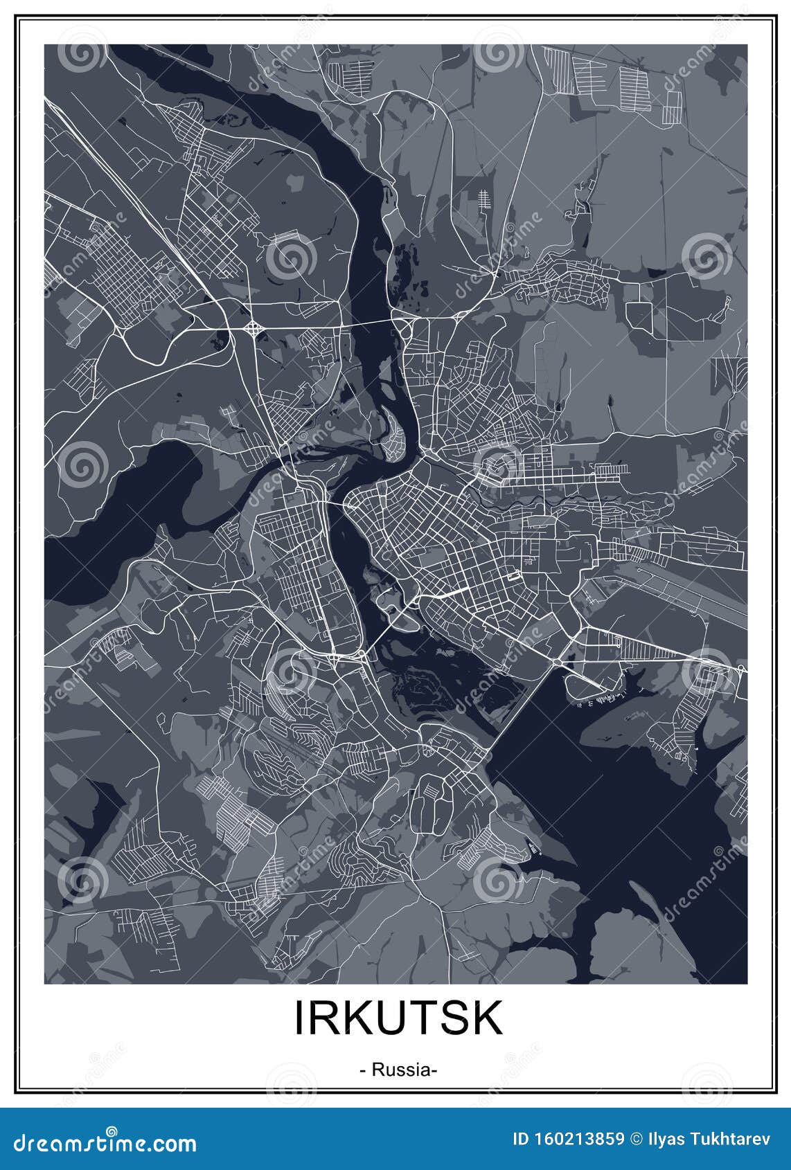 Map of the City of Irkutsk, Russia Stock Illustration - Illustration of ...
