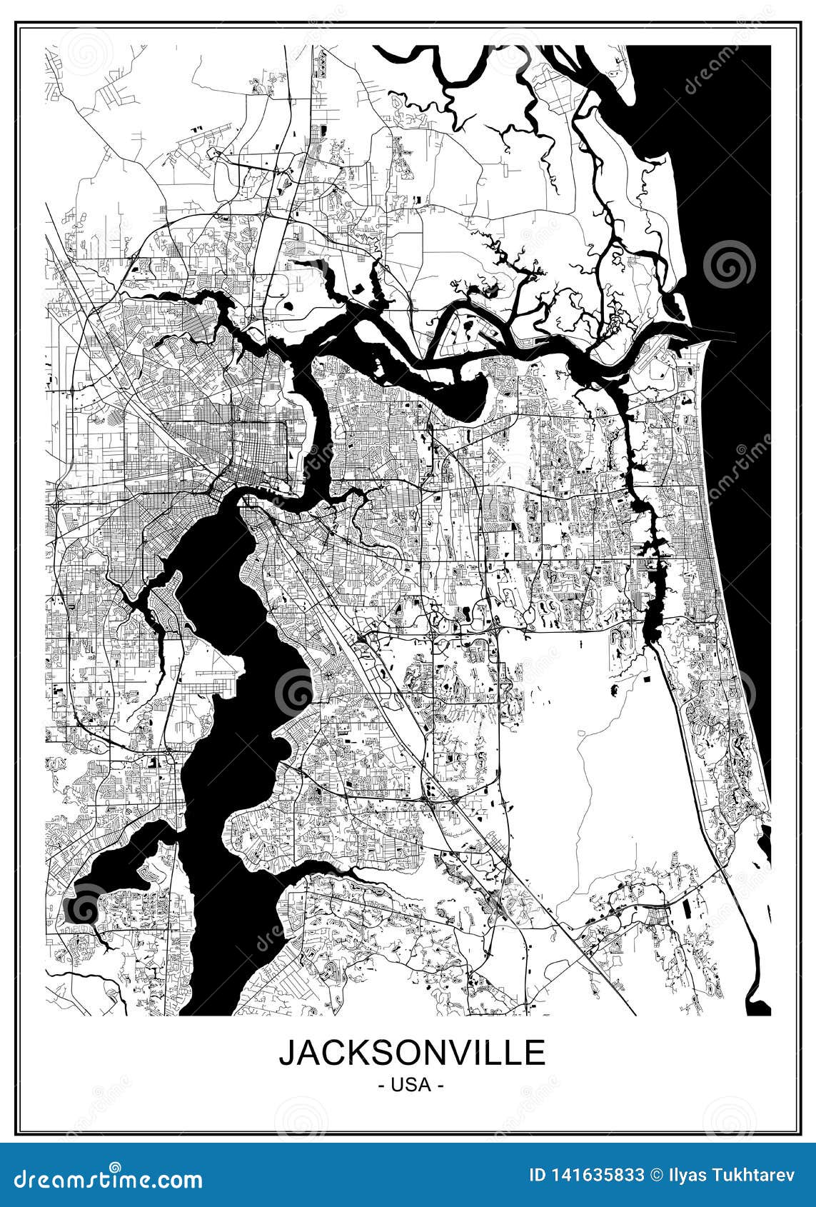 Map of the City of Jacksonville, Florida, USA Stock Illustration ...