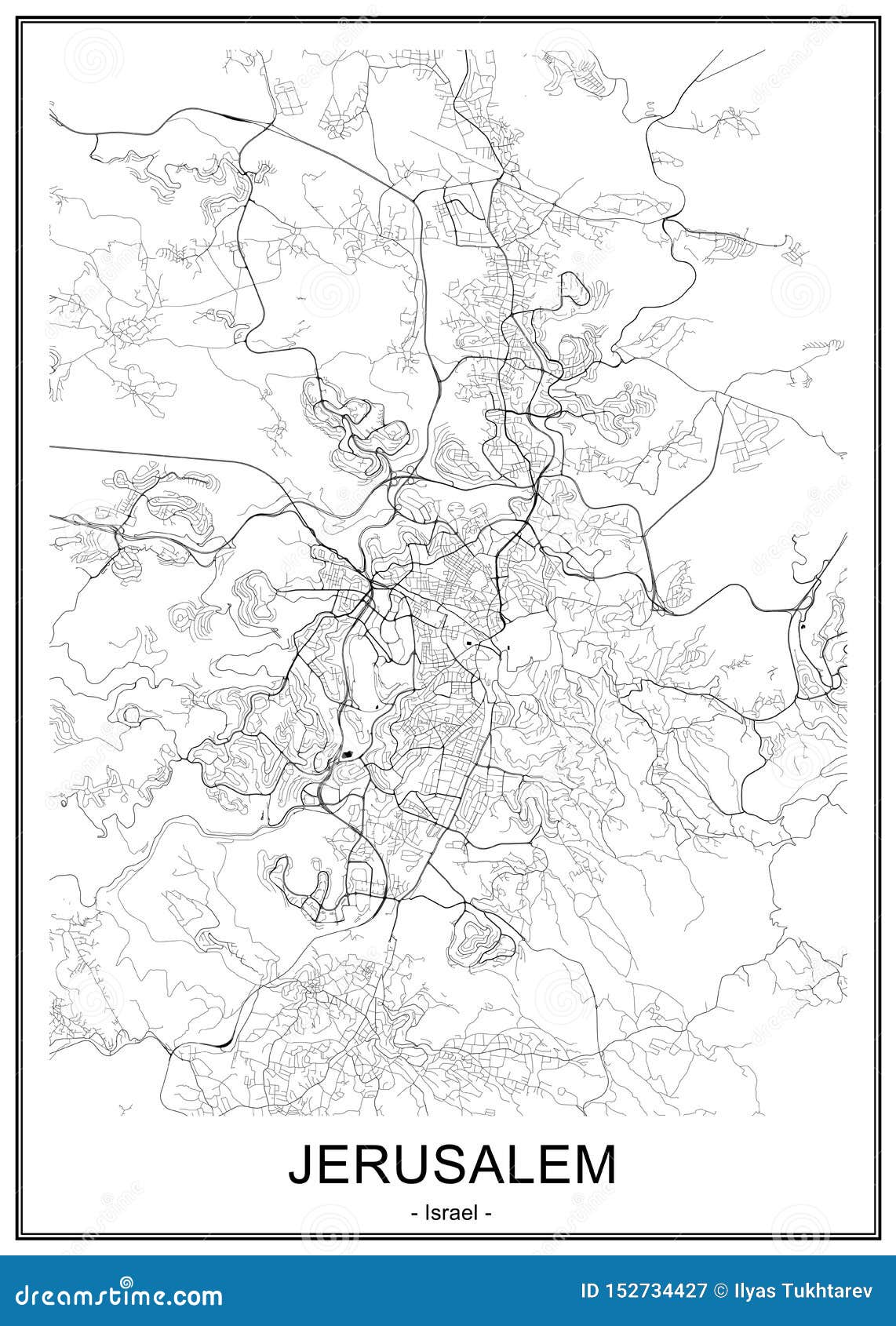 Map of the City of Jerusalem, Israel Stock Illustration - Illustration ...
