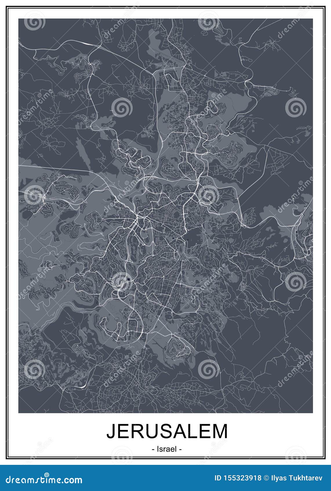 Map of the City of Jerusalem, Israel Stock Illustration - Illustration ...