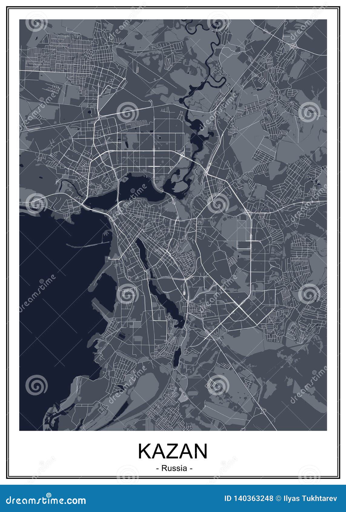 Map Of The City Of Kazan, Tatarstan, Russia Vector Illustration ...