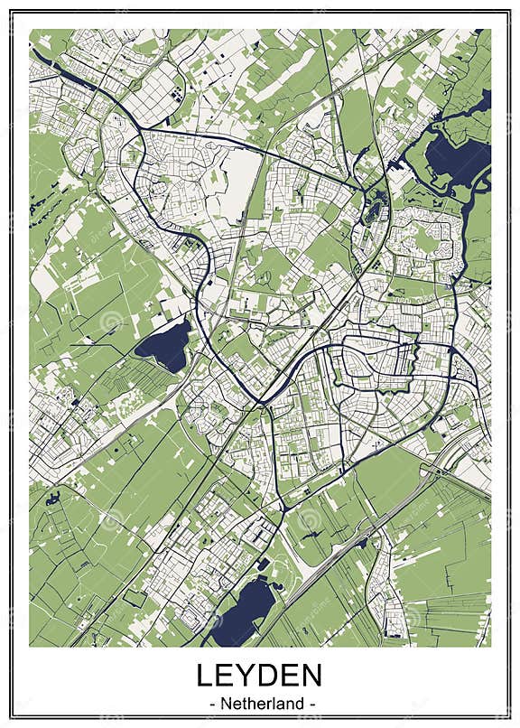 Map of the City of Leiden, Netherlands Stock Illustration ...