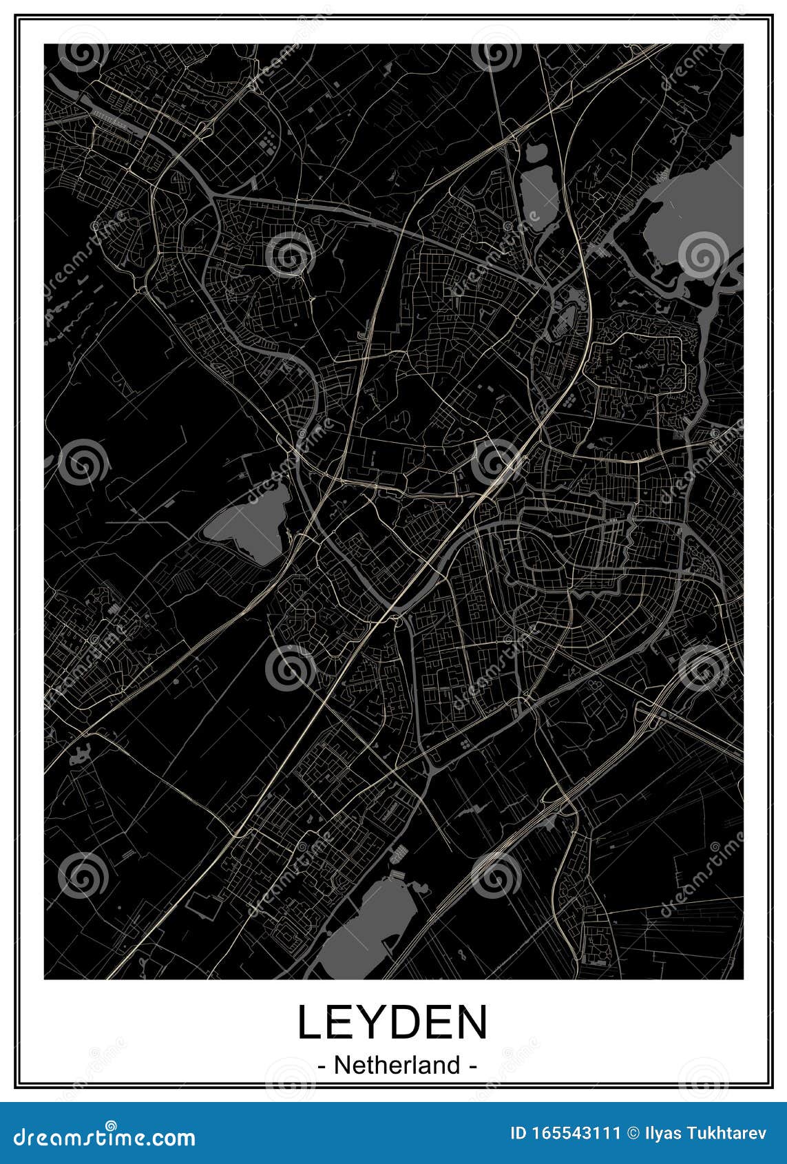 Map of the City of Leiden, Netherlands Stock Illustration ...