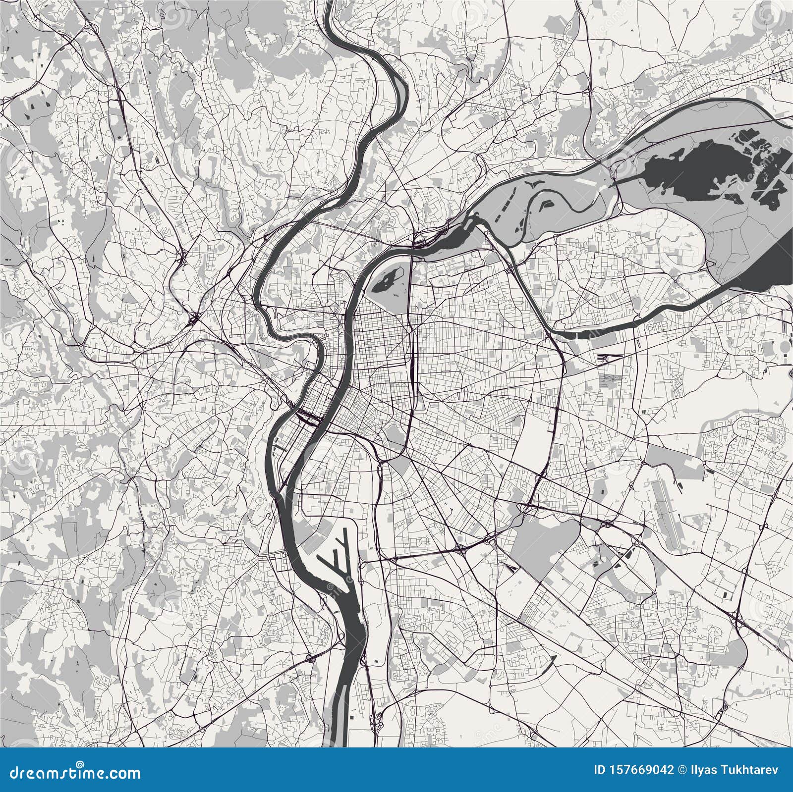 Map of the City of Lyon, France Stock Illustration - Illustration of ...