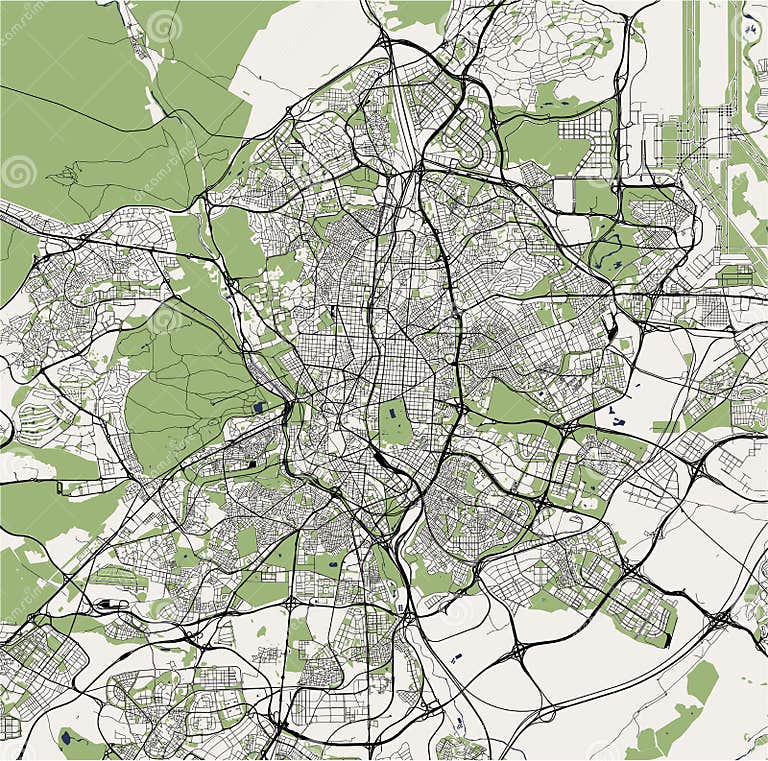 Map of the City of Madrid, Spain Stock Vector - Illustration of planing ...