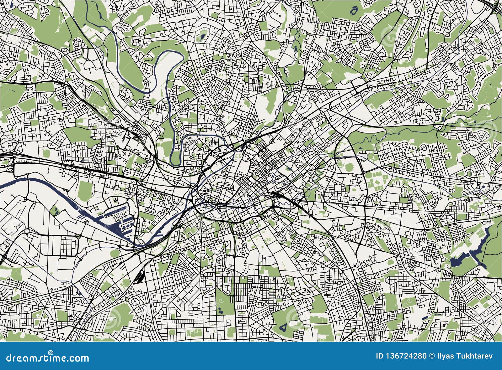Map of the City of Manchester, England, Great Britain Stock ...