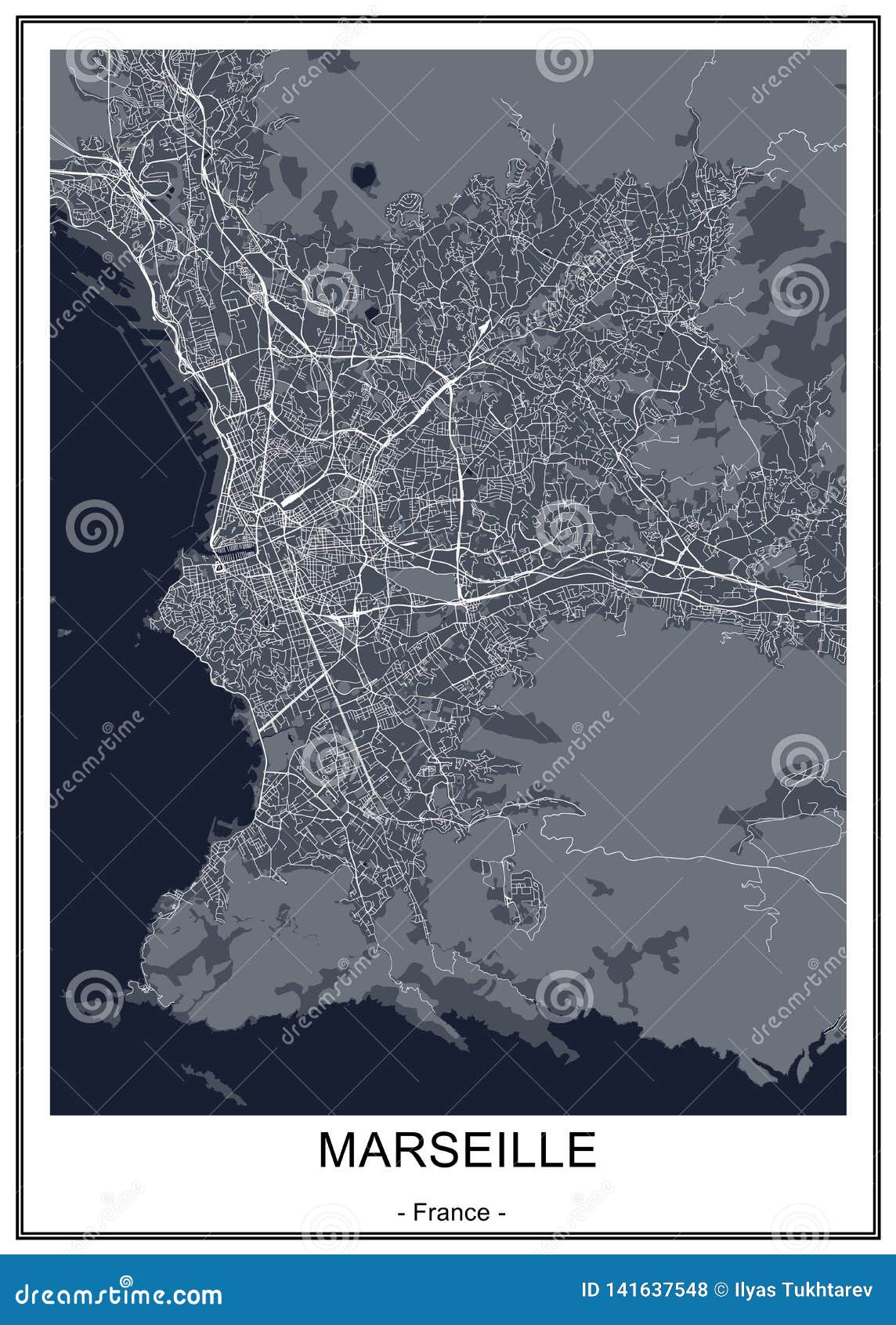 Map of the City of Marseille, France Stock Illustration - Illustration ...