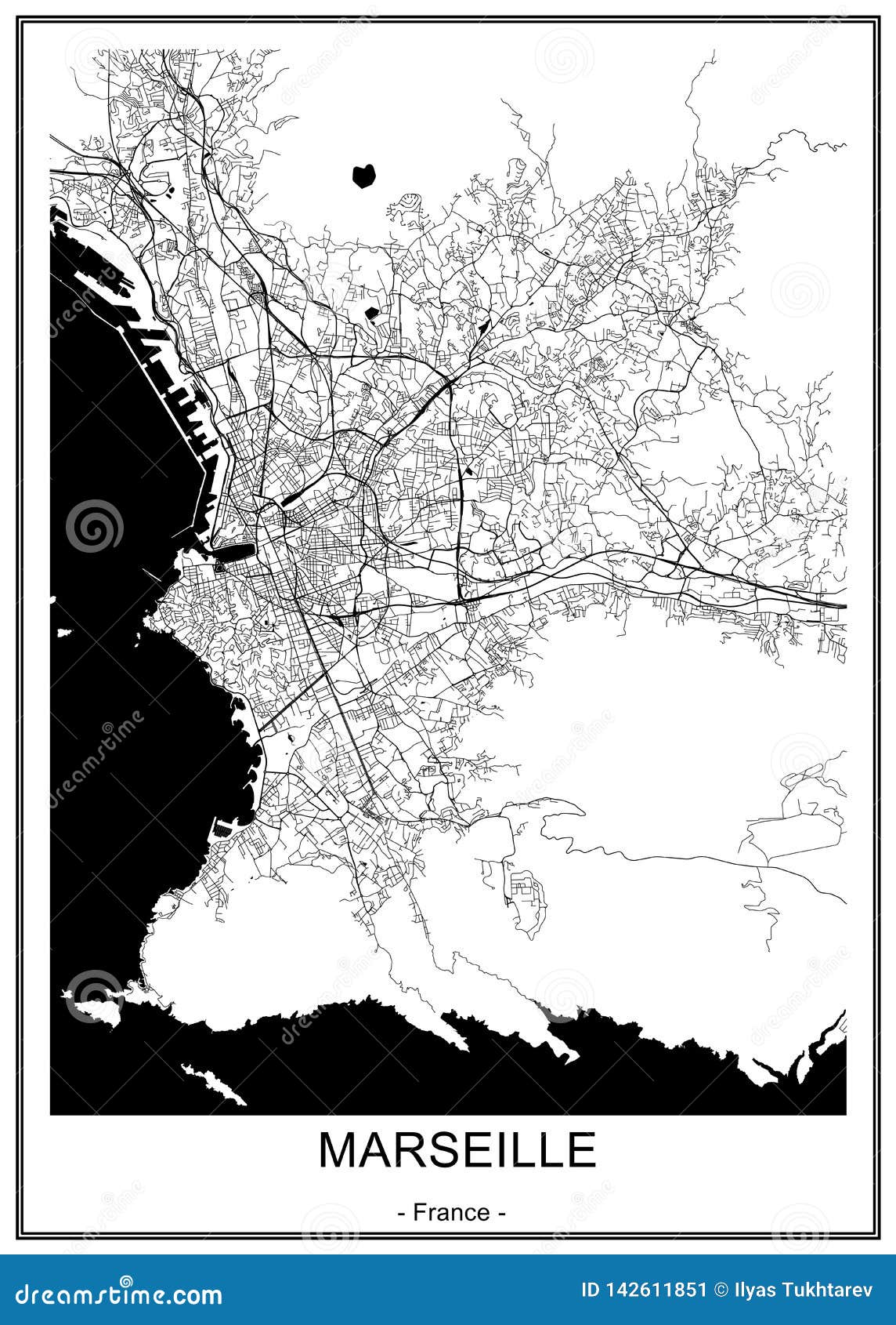 Map of the City of Marseille, France Stock Illustration - Illustration ...