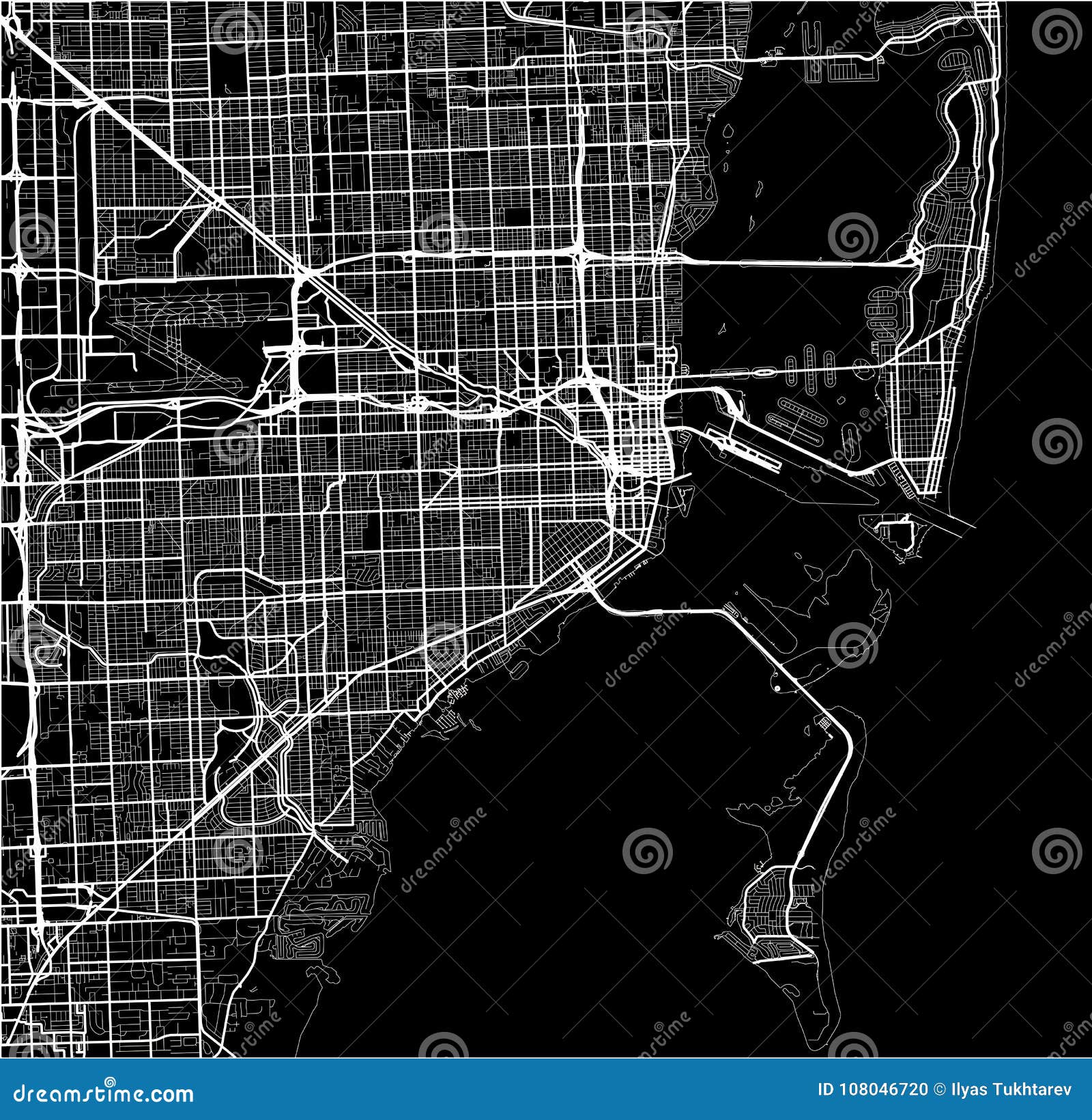 Map of the City of Miami, USA Stock Vector - Illustration of center ...