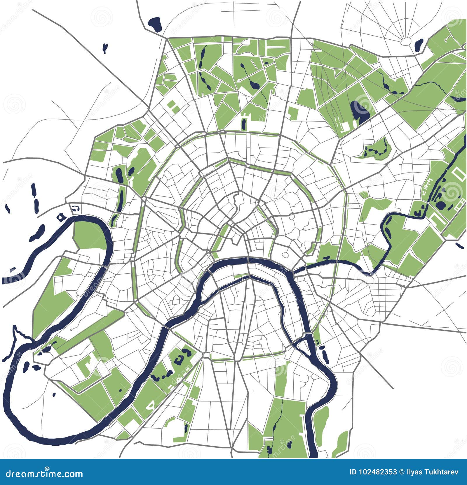 Map of the City of Moscow, Russia Stock Illustration - Illustration of ...