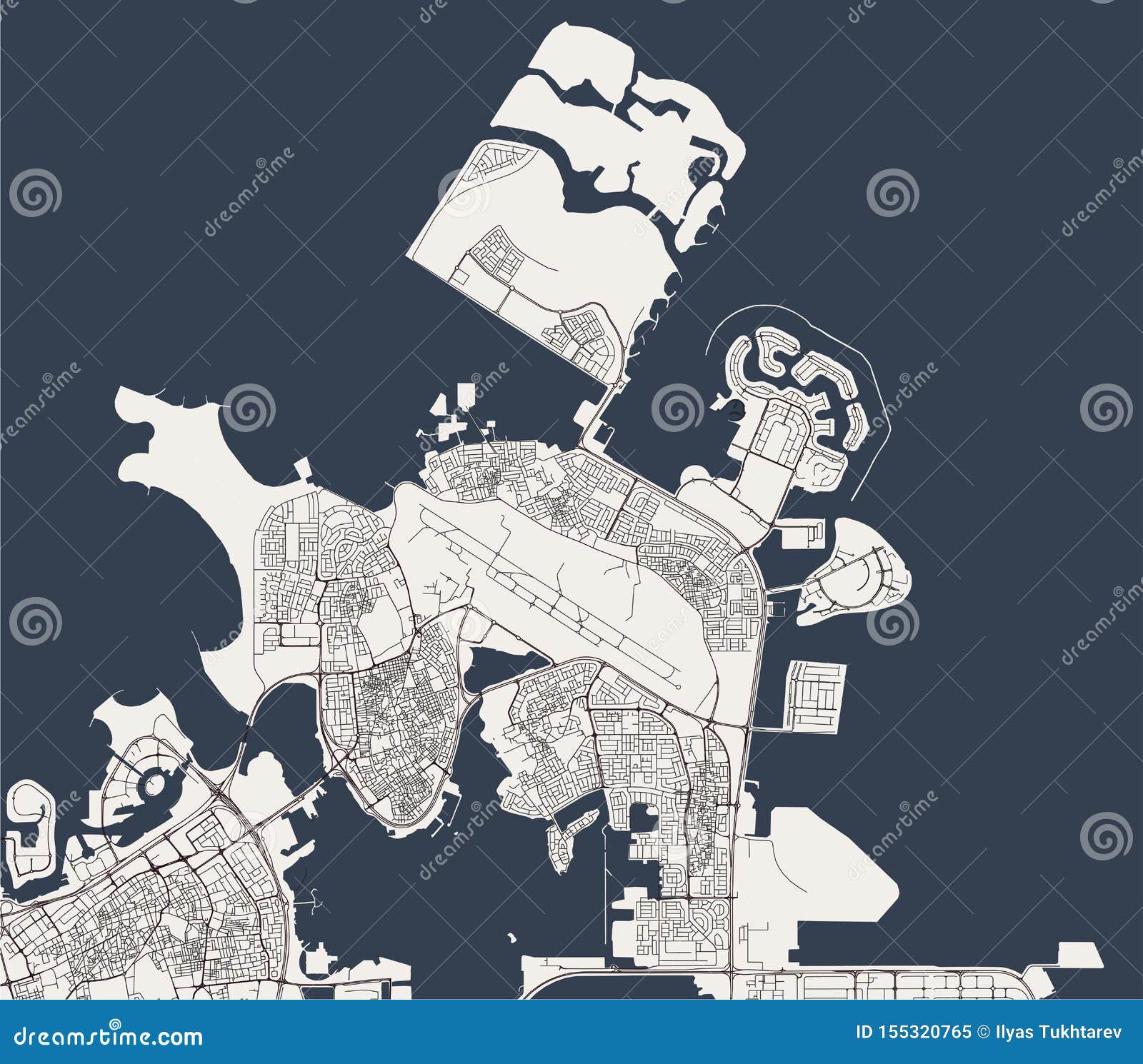 Map of the City of Muharraq, Kingdom of Bahrain Stock Illustration ...