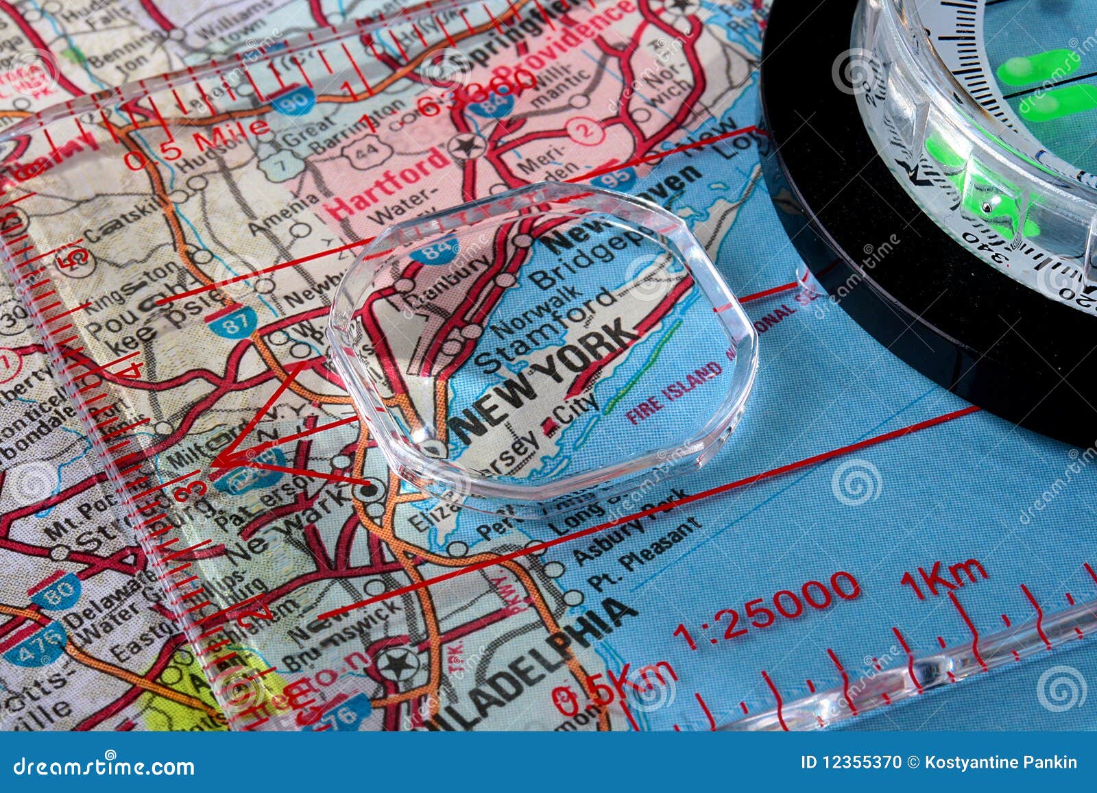 Map Of New York. Compass And Notepad For Notes. Concept Idea - Travel ...