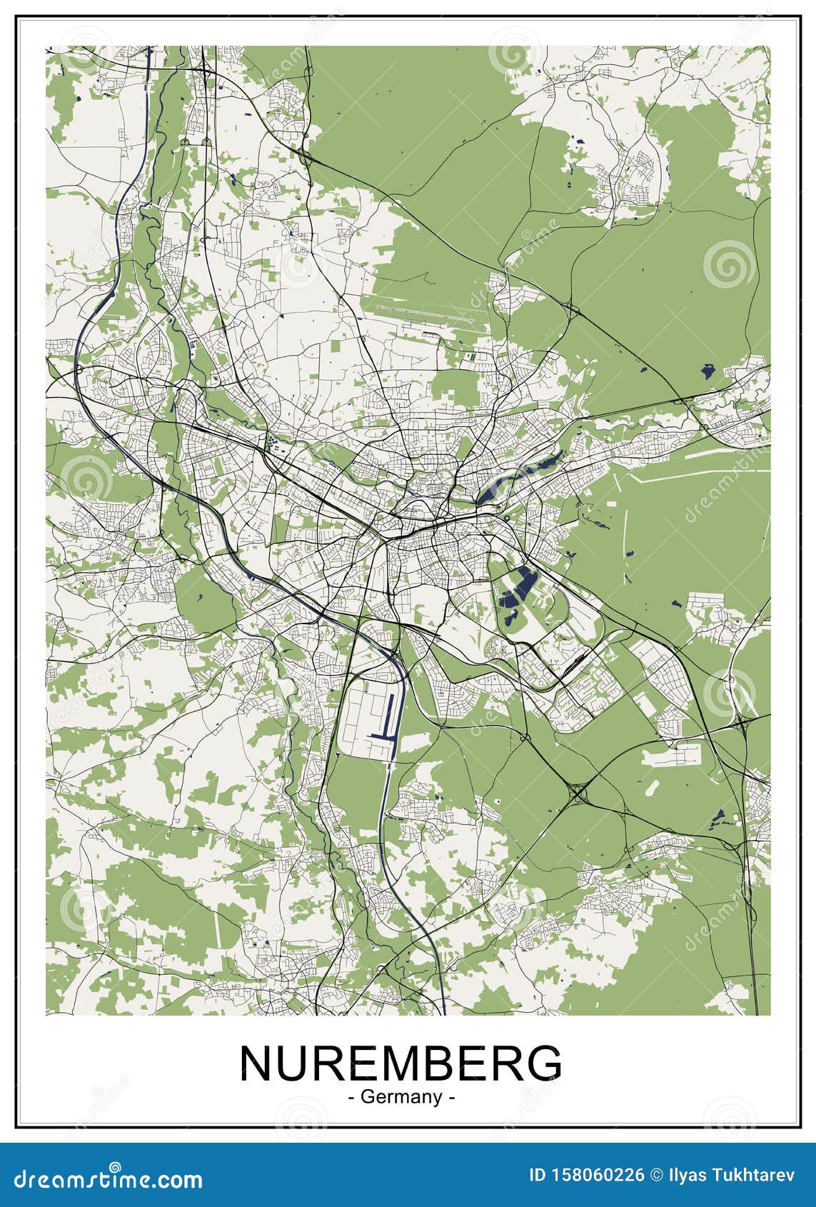 Map of the City of Nuremberg, Germany Stock Vector - Illustration of ...