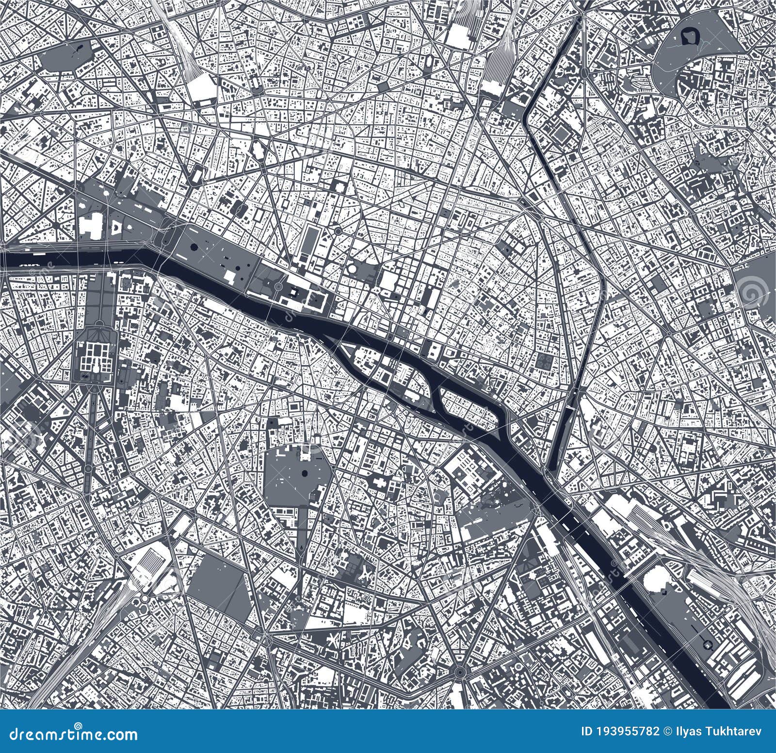 Map of the City of Paris, France Stock Vector - Illustration of green ...