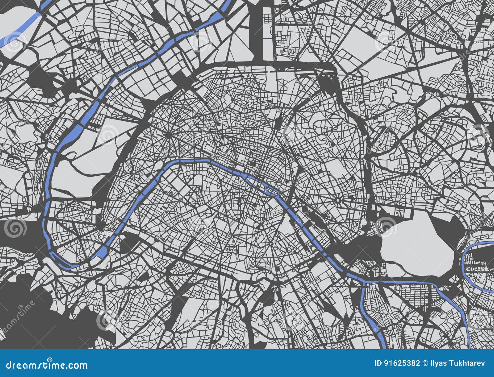 Map of the City of Paris, France Stock Vector - Illustration of park ...