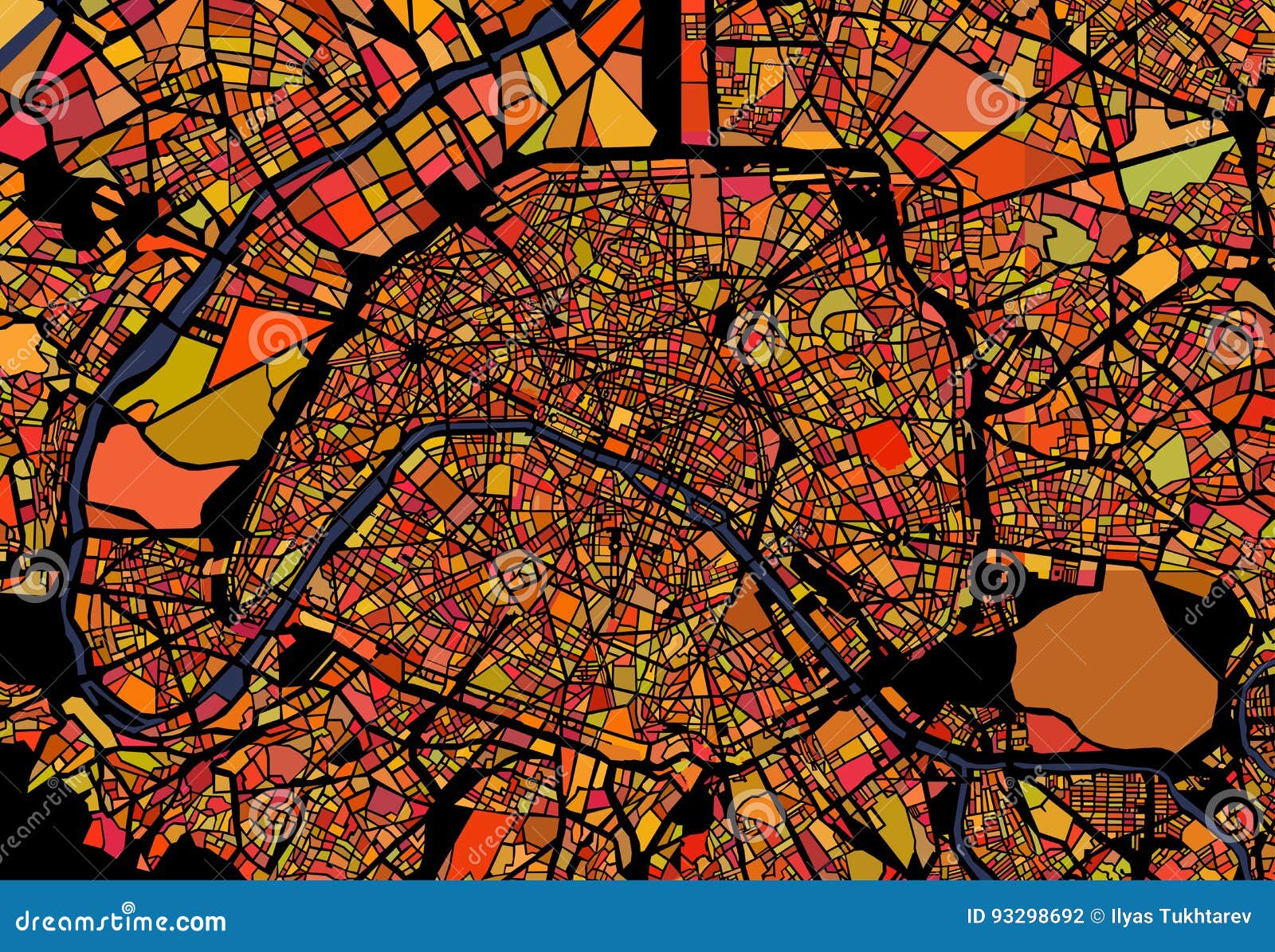 Map of the City of Paris, France Stock Vector - Illustration of road ...