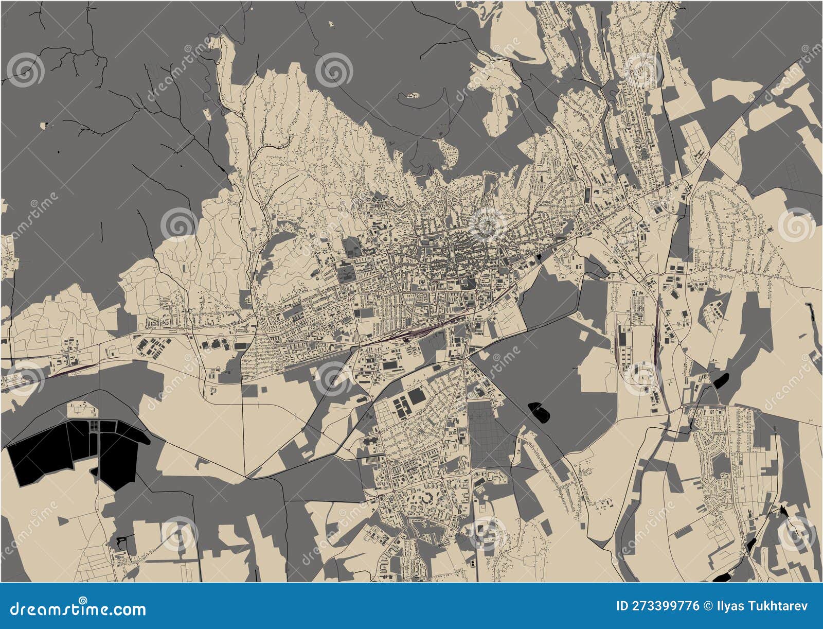 Map of the City of Pecs, Hungary Stock Vector - Illustration of river ...