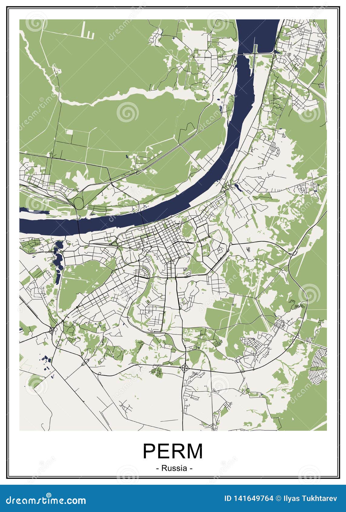 Map of the City of Perm, Russia Stock Illustration - Illustration of ...