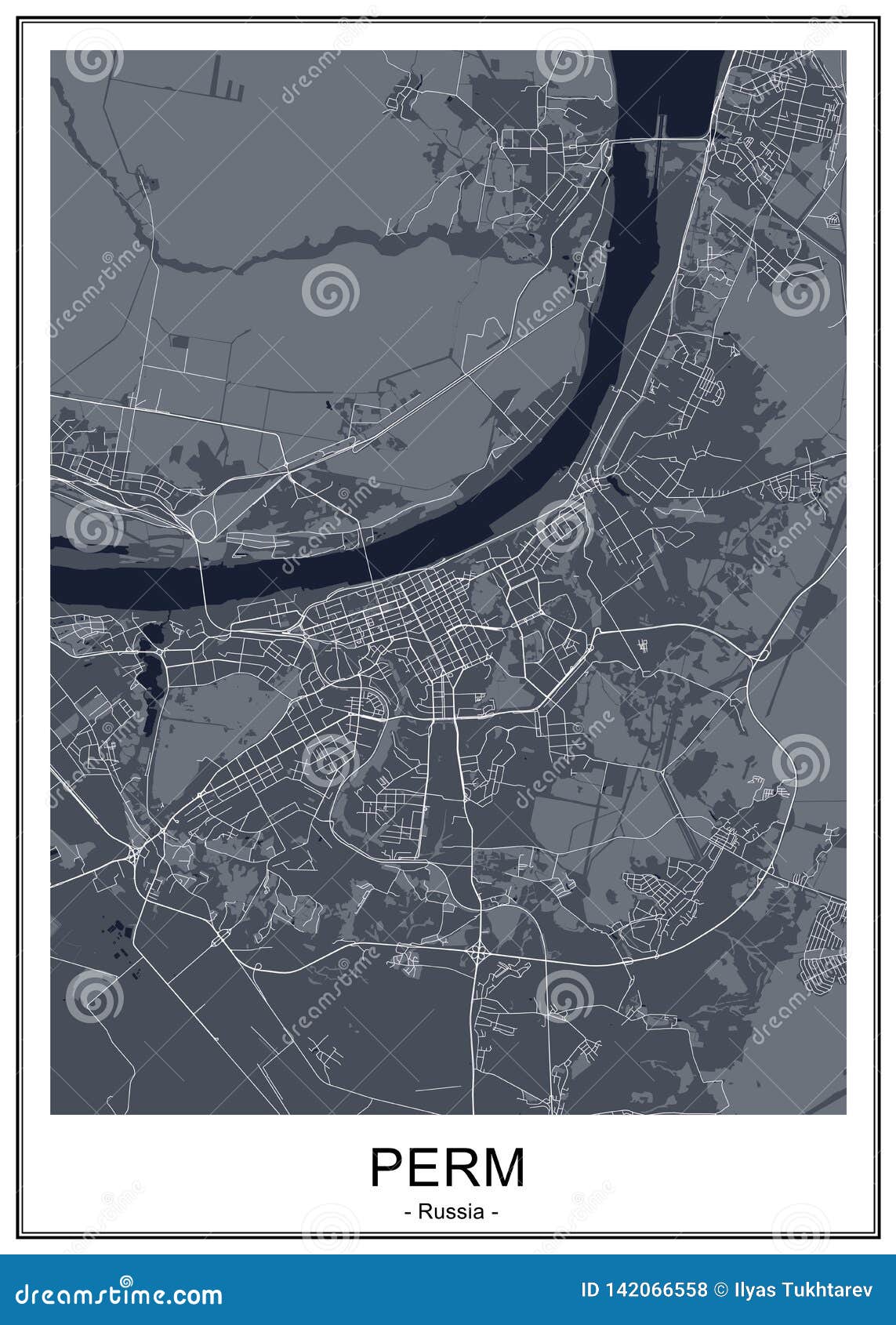 Map of the City of Perm, Russia Stock Illustration - Illustration of ...