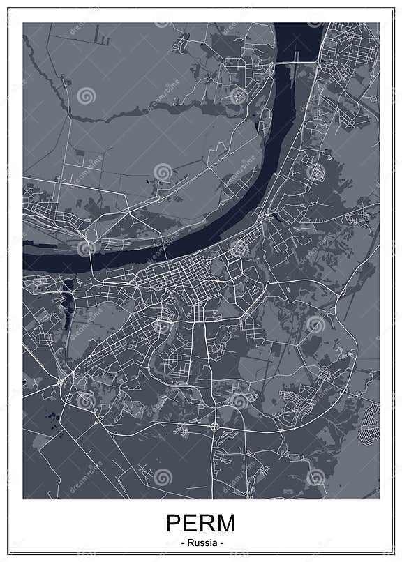 Map of the City of Perm, Russia Stock Illustration - Illustration of ...