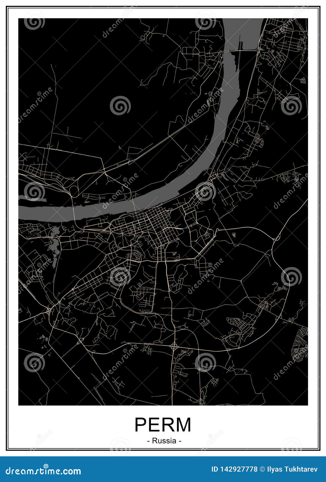 Map of the City of Perm, Russia Stock Illustration - Illustration of ...