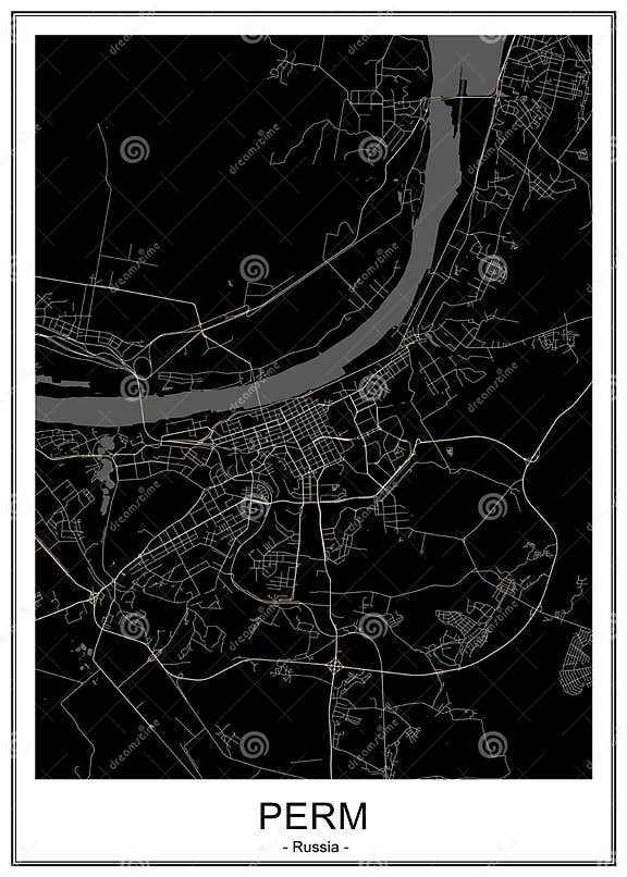 Map of the City of Perm, Russia Stock Illustration - Illustration of ...