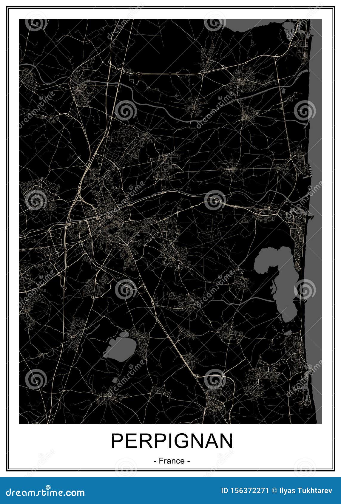 Map of the City of Perpignan, France Stock Illustration - Illustration ...