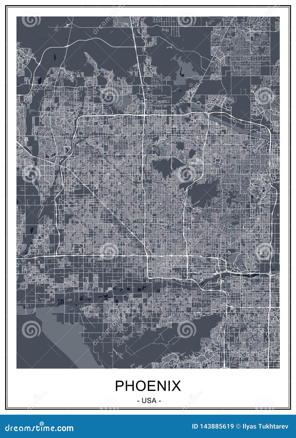 Map of the City of Phoenix, Arizona, USA Stock Illustration ...